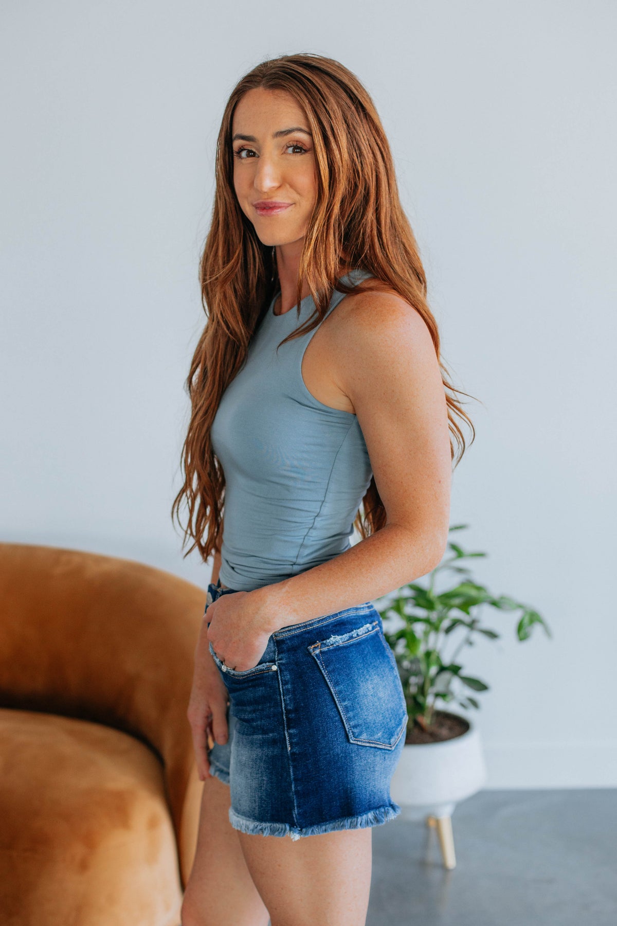 Demi Basic Tank - Vintage Blue – Wild Oak Boutique