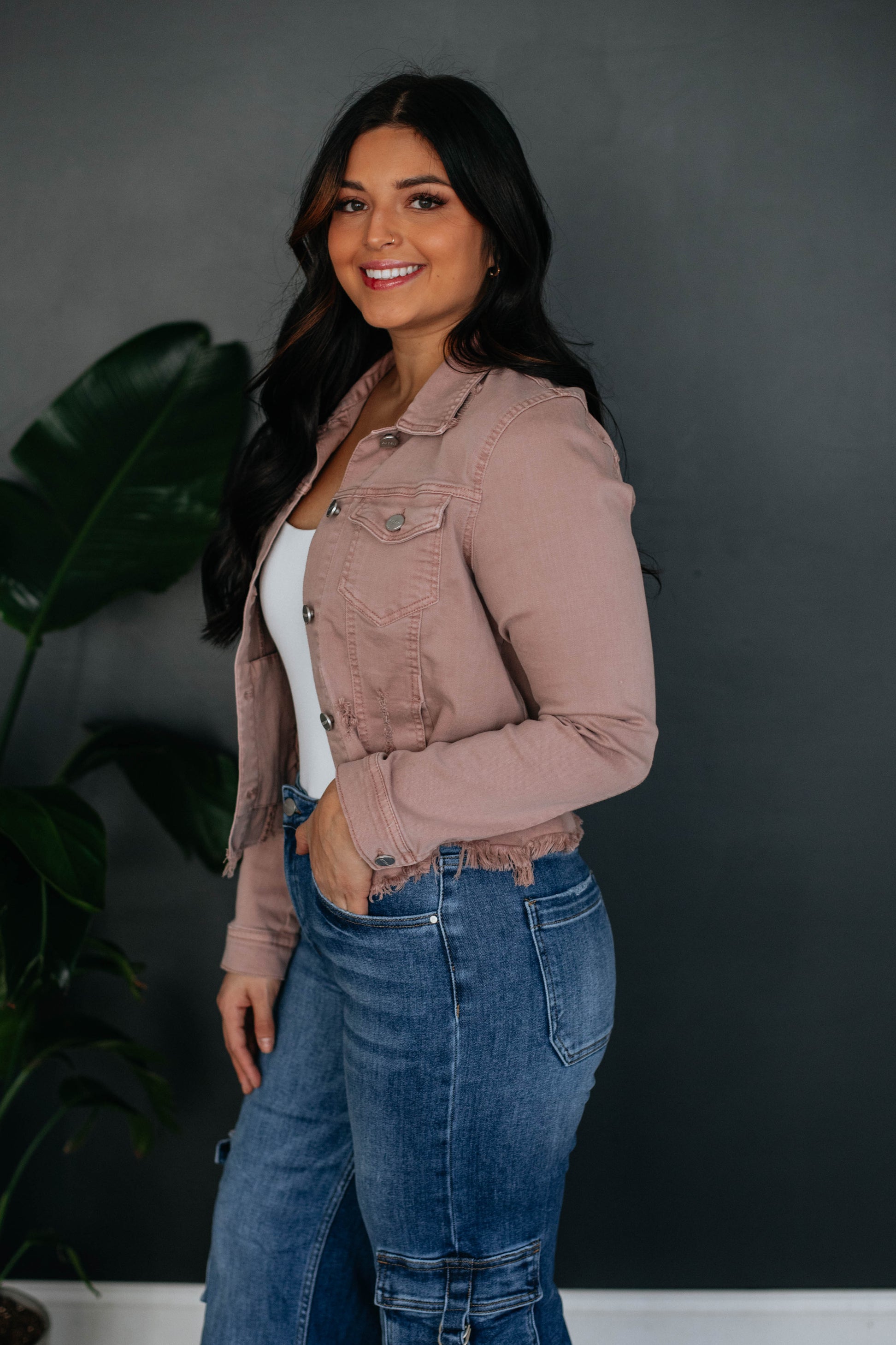 Gemma Risen Denim Jacket - Dusty Mauve – Wild Oak Boutique